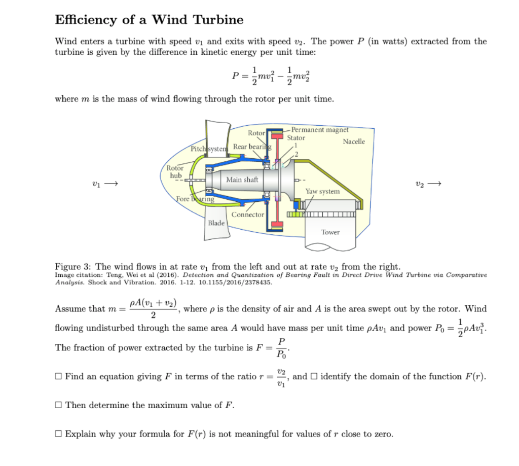 Solved Efficiency of a Wind Turbine Wind enters a turbine | Chegg.com