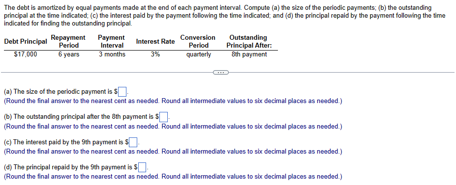 Solved The debt is amortized by equal payments made at the | Chegg.com