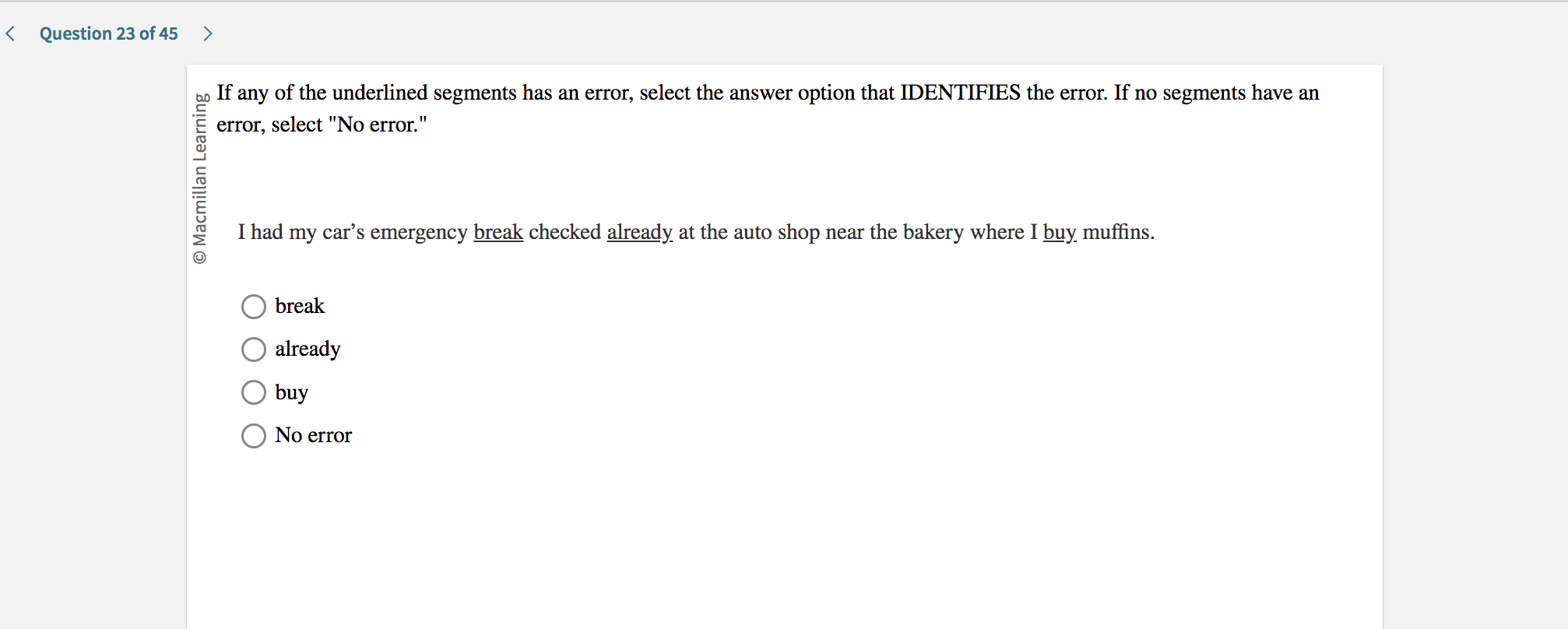Solved If any of the underlined segments has an error, | Chegg.com