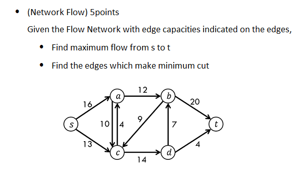 Solved (Network Flow) 5 points Given the Flow Network with | Chegg.com
