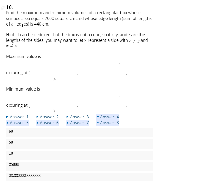 Solved 10. Find the maximum and minimum volumes of a | Chegg.com
