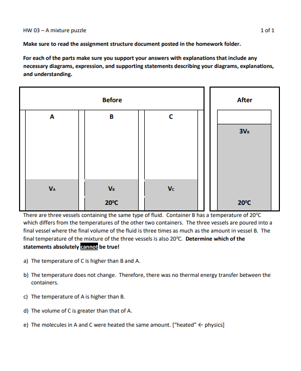 Solved HW 03 - A mixture puzzle 1 of 1 Make sure to read the | Chegg.com