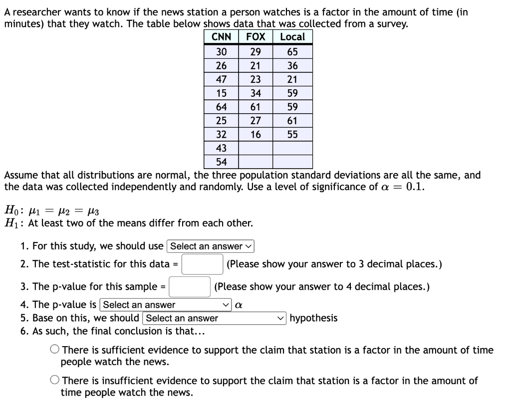 Solved Can someone please explain to me how to use ANOVA and | Chegg.com