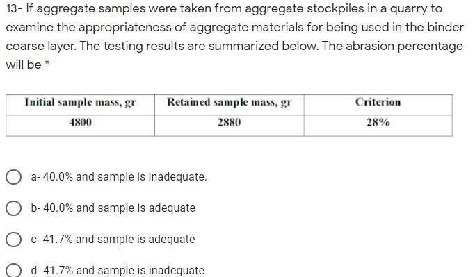 Solved 13- If aggregate samples were taken from aggregate | Chegg.com