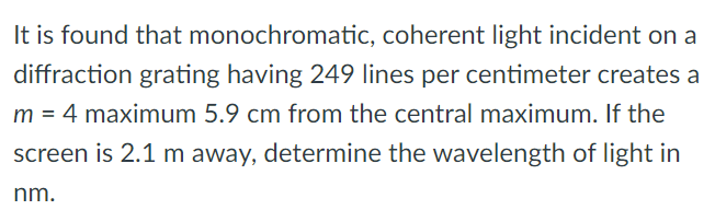 Solved It Is Found That Monochromatic Coherent Light