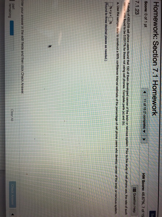 Solved Homework Section 7 1 Homework 11 Of 15 7 Hw Score