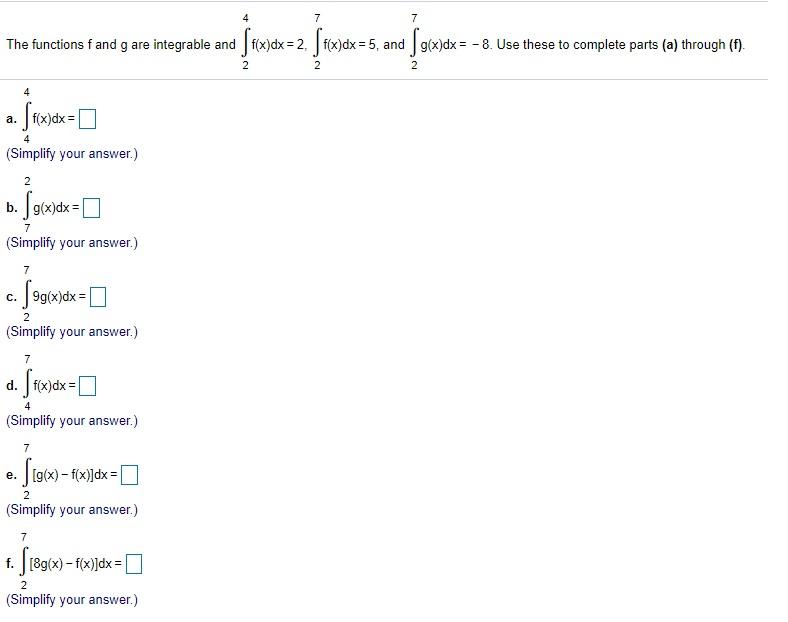Solved 7 7 The functions f and g are integrable and | Chegg.com