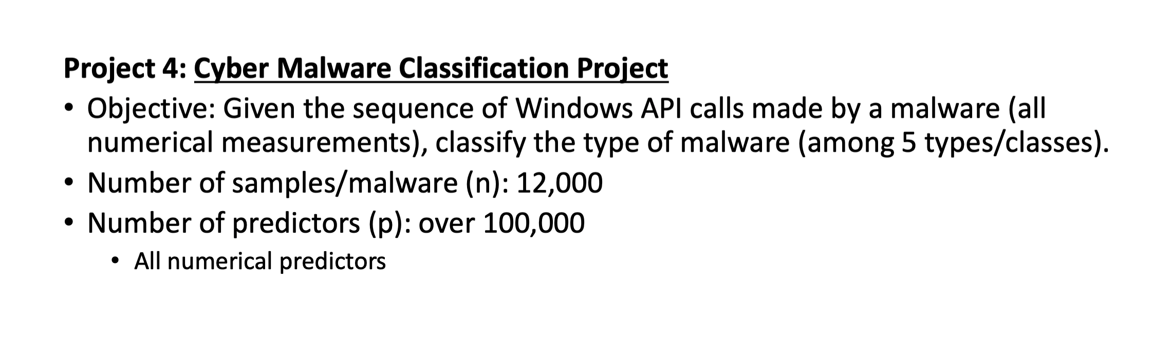 Solved Project 4: Cyber Malware Classification Project | Chegg.com