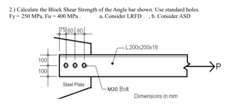 Solved 2.) Calculate the Block Shear Strength of the Angle | Chegg.com