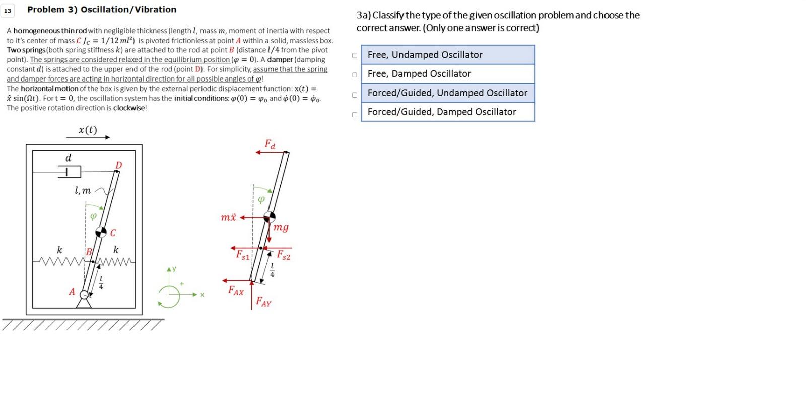 Solved 13 Problem 3) Oscillation/Vibration 3a) Classify the | Chegg.com