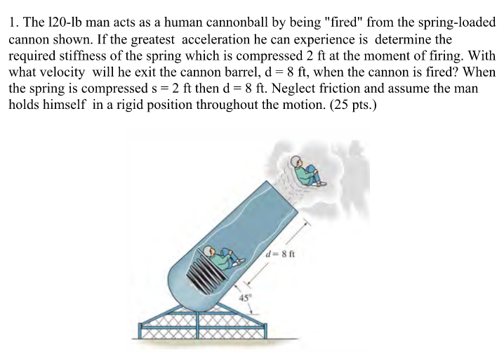 Solved 1. The 120 -lb man acts as a human cannonball by | Chegg.com