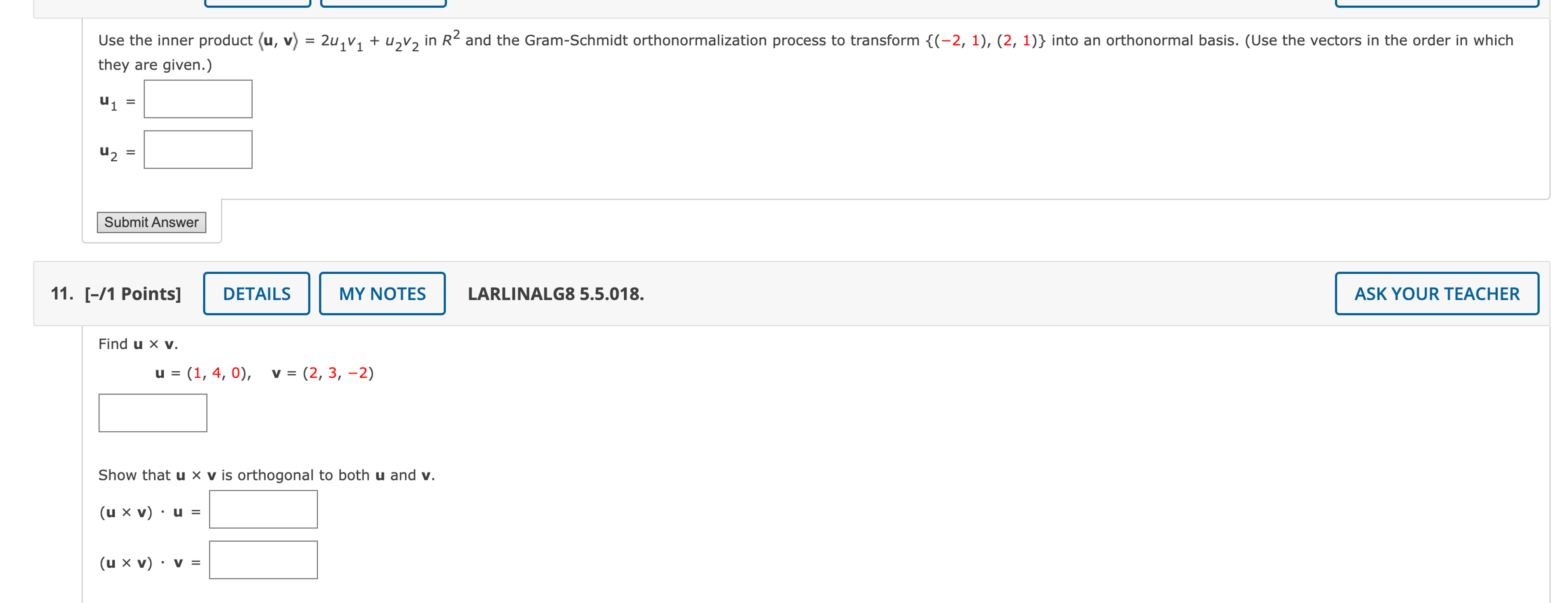Solved they are given.)u1=u2=[-/1 | Chegg.com