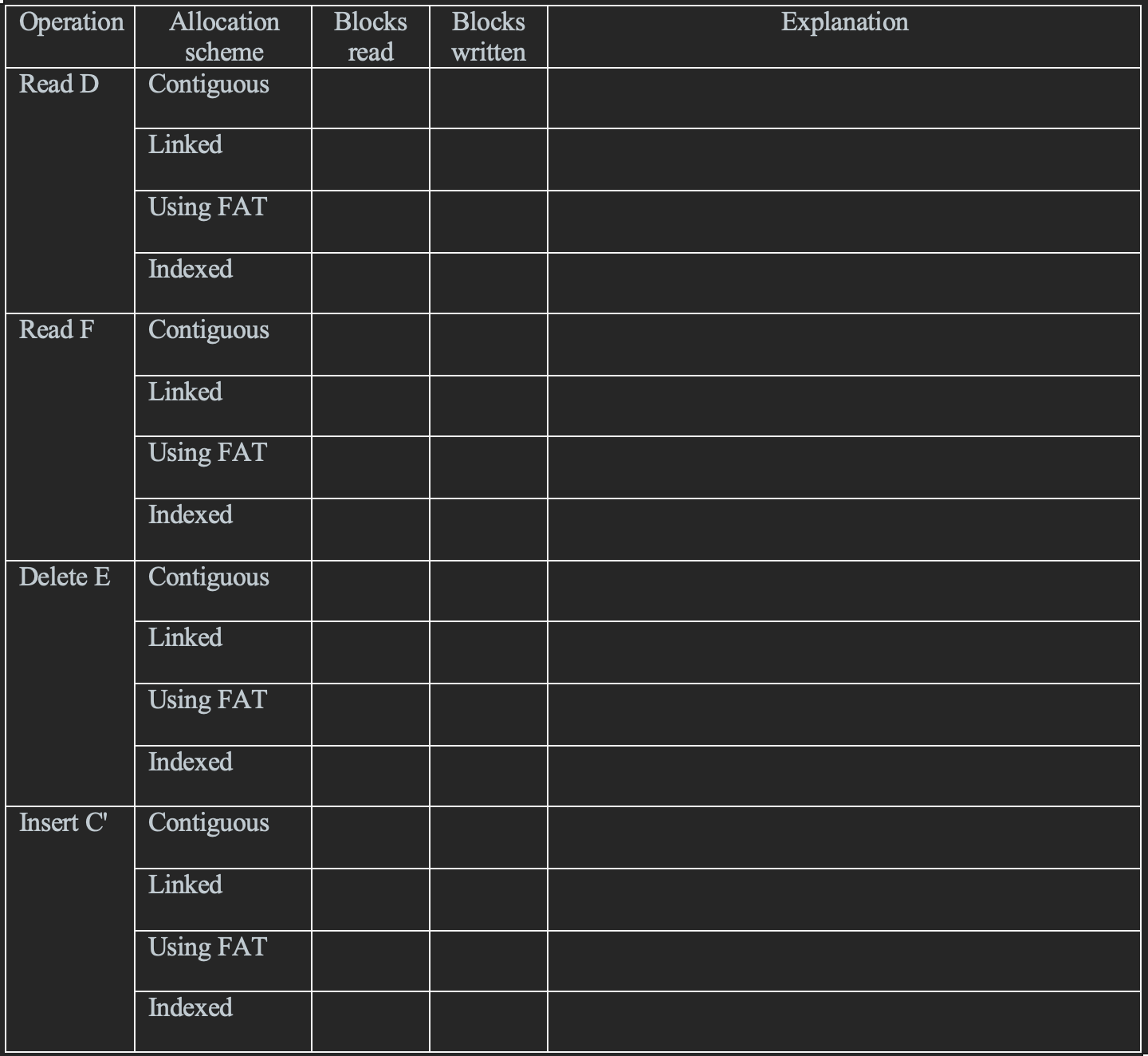 Solved A file consists of eight logical blocks, A through H, | Chegg.com