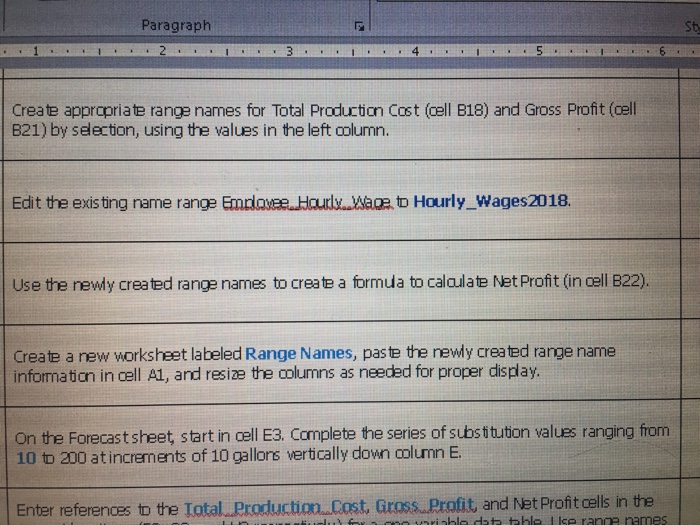 Paragraph St 4 Create appropriate range names for | Chegg.com
