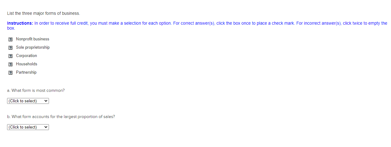 Solved List the three major forms of business. Instructions: | Chegg.com