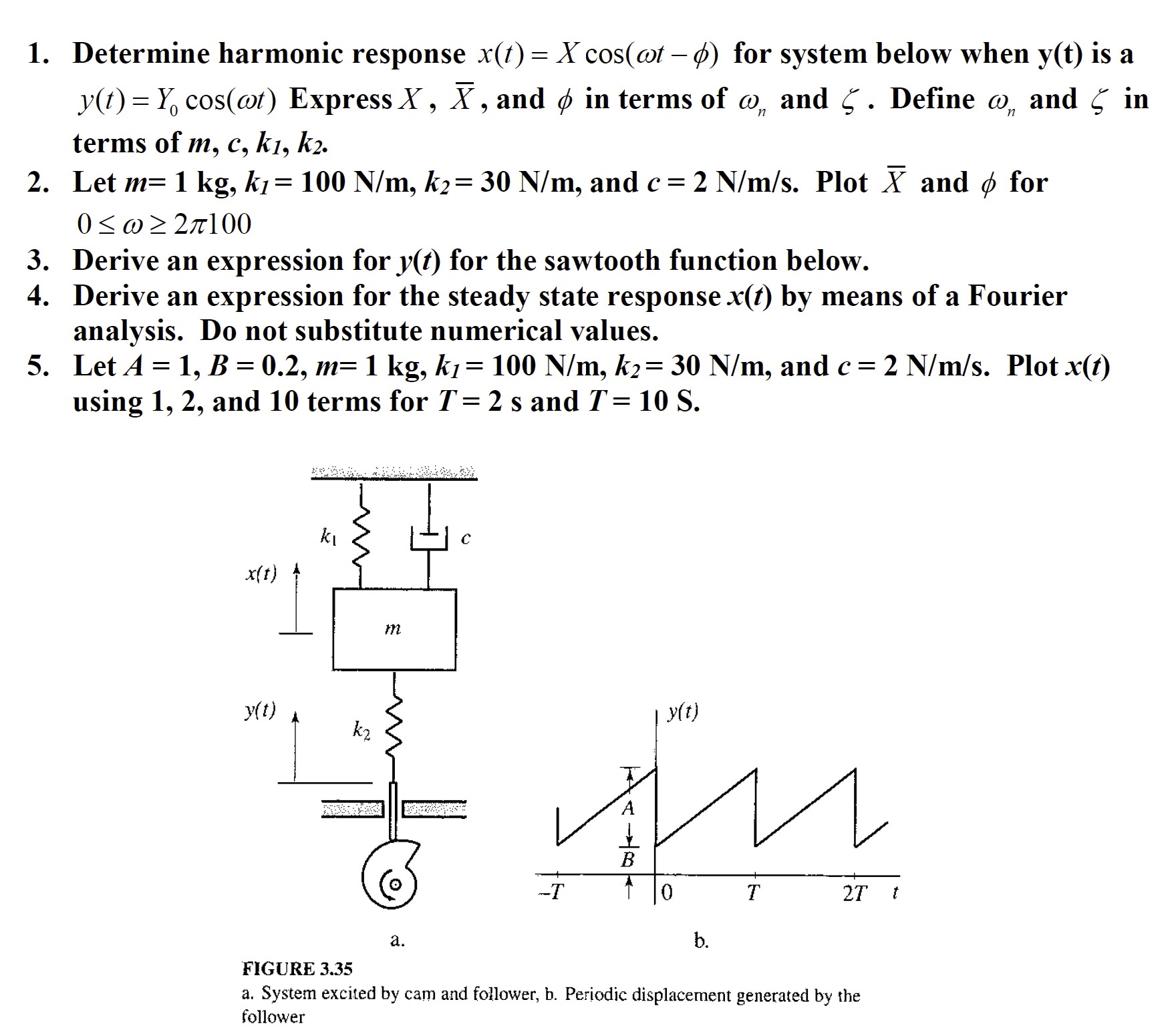 Solved 1. Determine harmonic response x(t)=Xcos(ωt−ϕ) for | Chegg.com