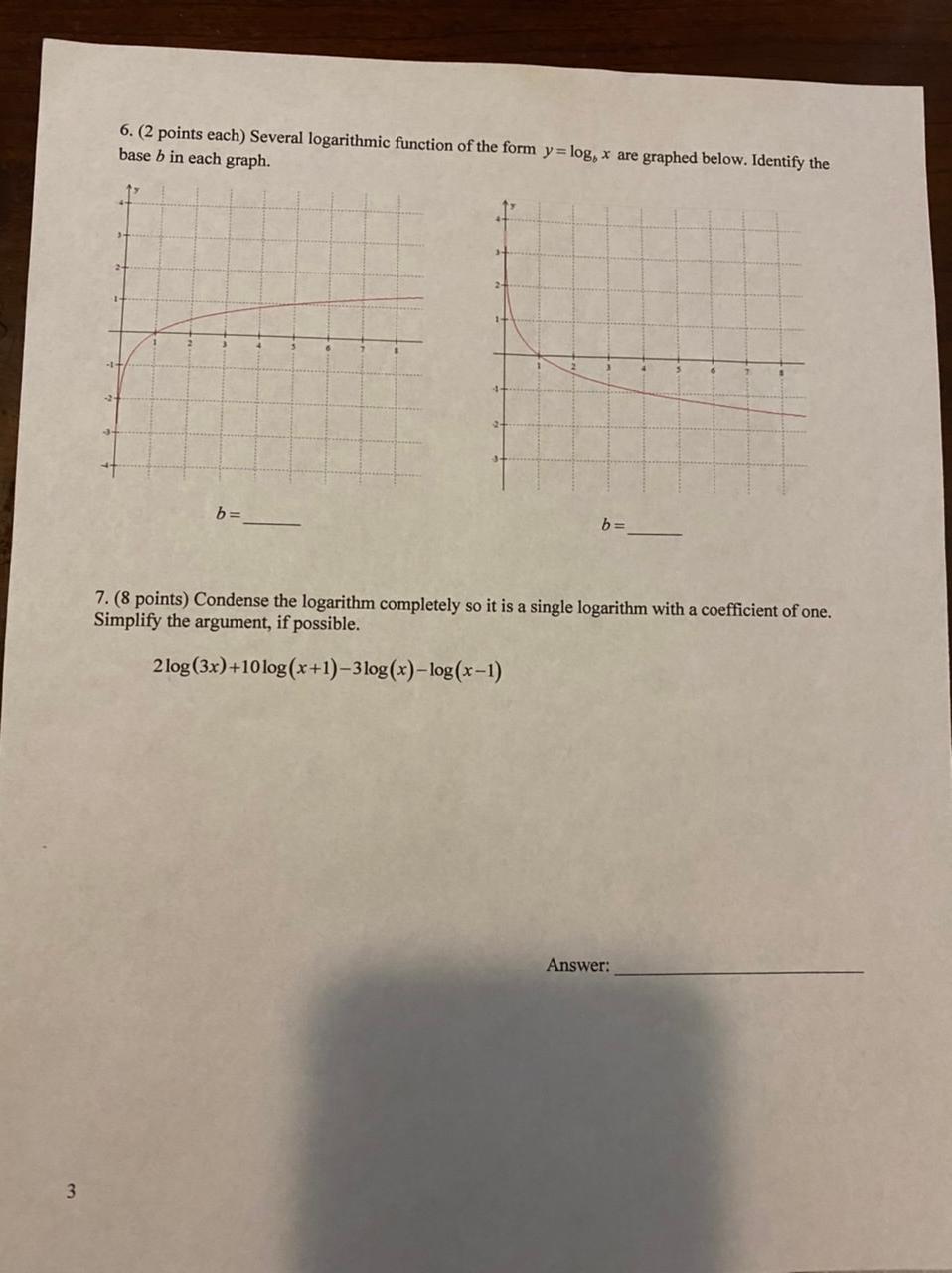 Solved 6. (2 points each) Several logarithmic function of | Chegg.com