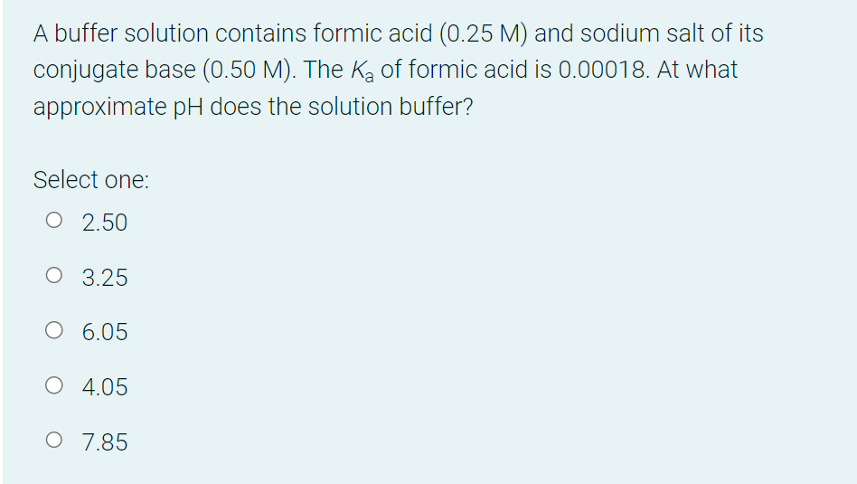 Solved A buffer solution contains formic acid (0.25M) and | Chegg.com