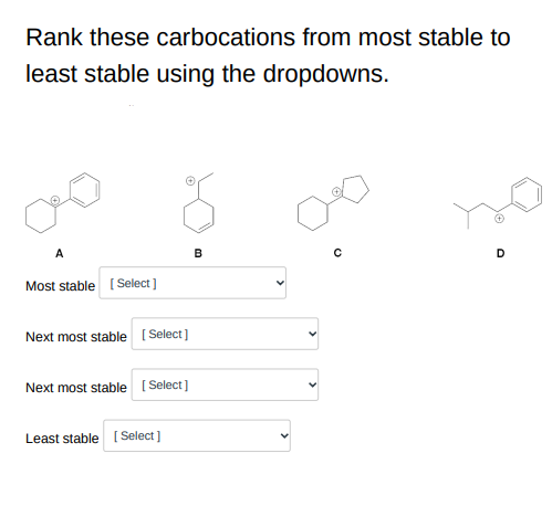Solved Rank these carbocations from most stable to least | Chegg.com