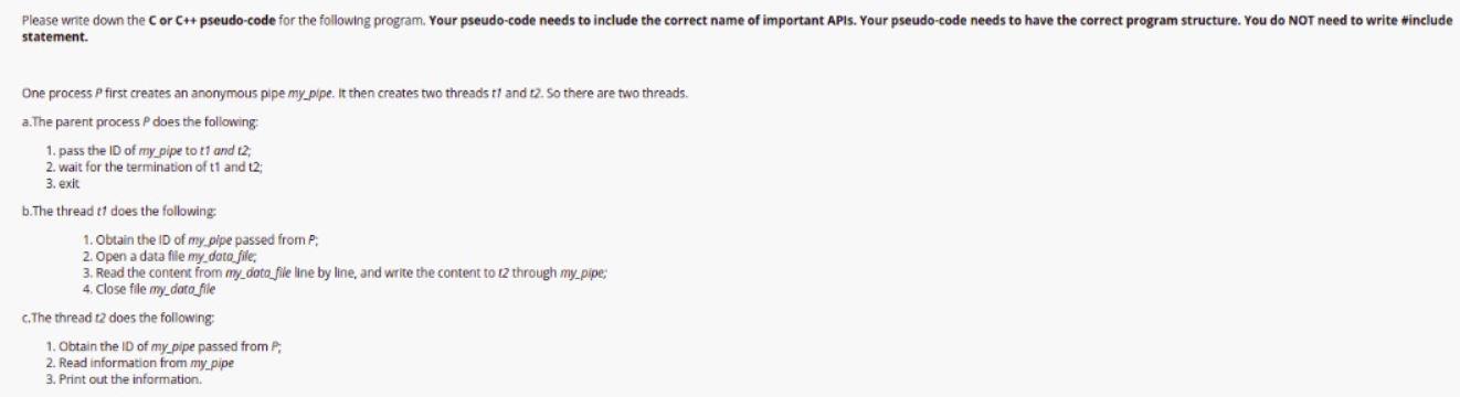 Please write down the Cor C++ pseudo-code for the | Chegg.com