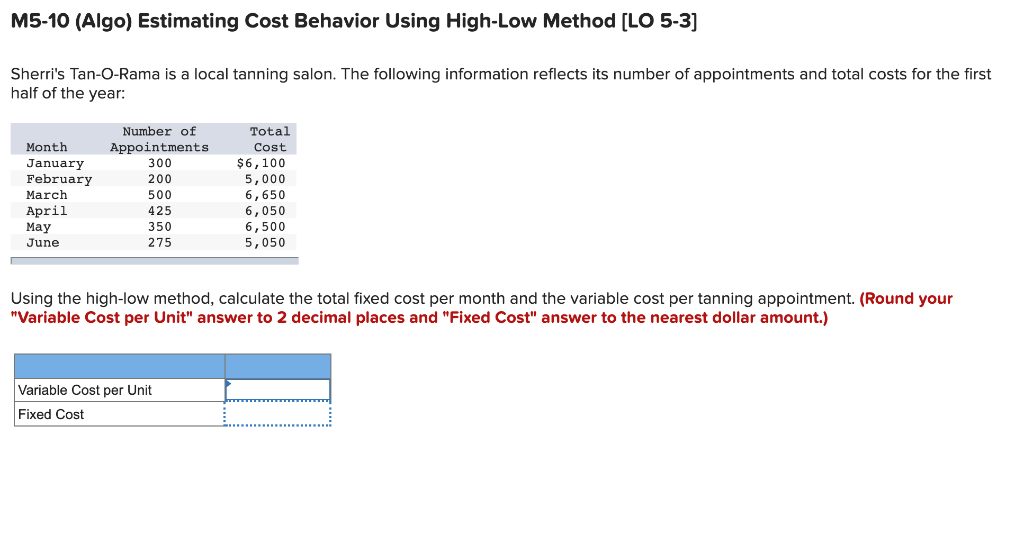 Solved M5-10 (Algo) Estimating Cost Behavior Using High-Low | Chegg.com