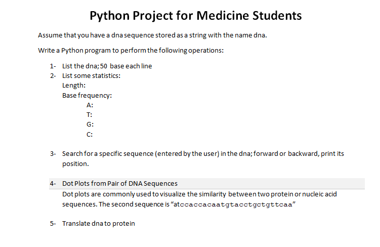 Python Project for Medicine Students Assume that you | Chegg.com
