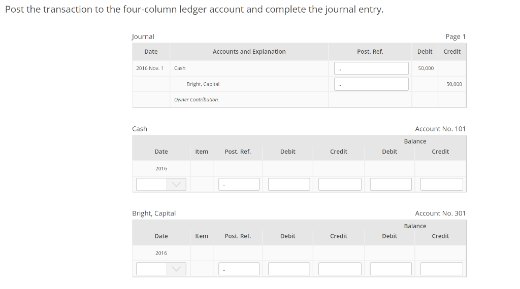 Solved Post the transaction to the four-column ledger | Chegg.com
