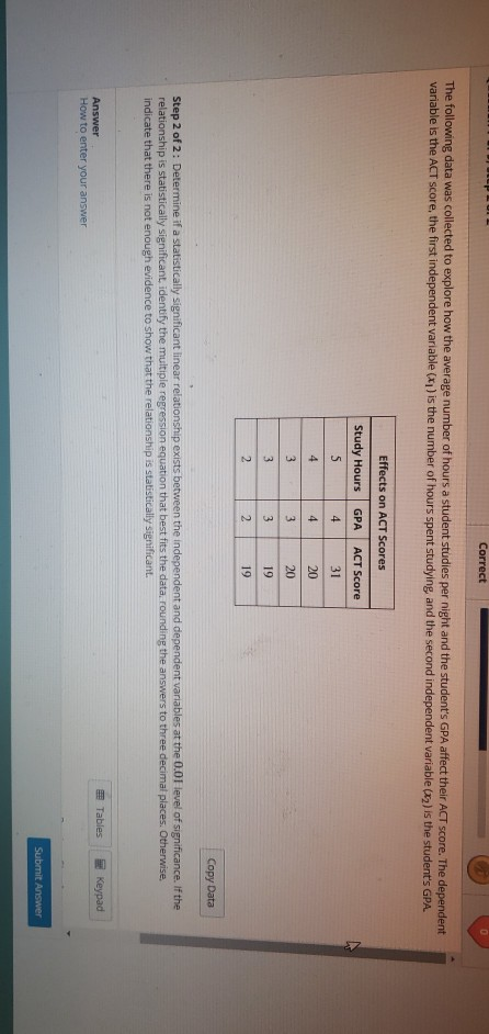 Solved Correct The following data was collected to explore | Chegg.com