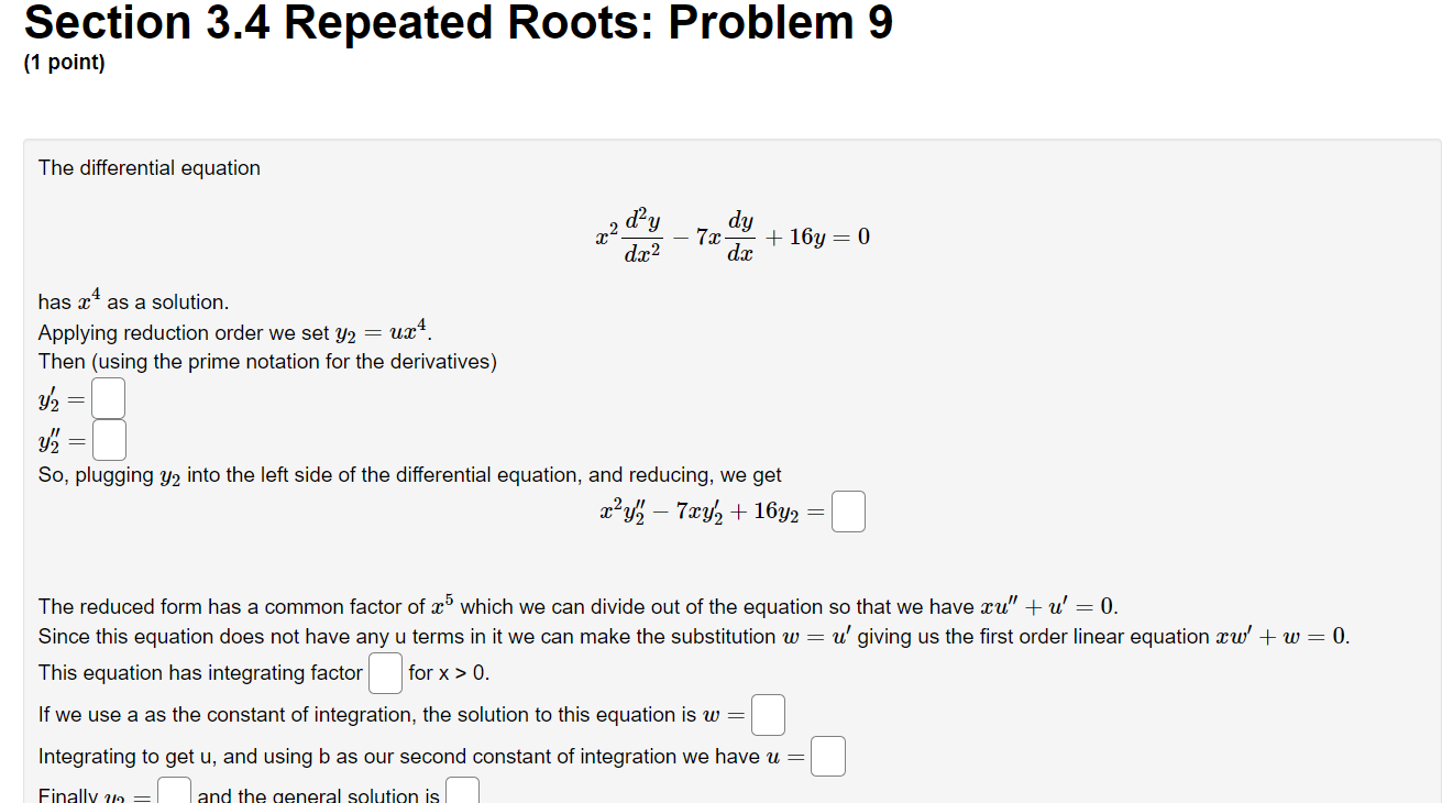 Solved Section 3.4 Repeated Roots: Problem 9 (1 point) The | Chegg.com