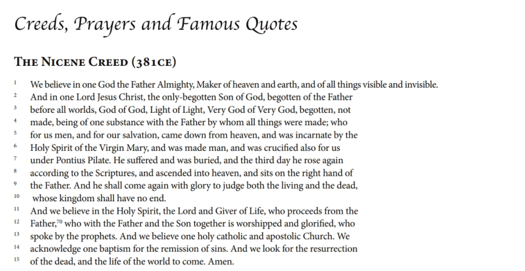 Solved Creeds, Prayers and Famous Quotes THE NICENE CREED | Chegg.com
