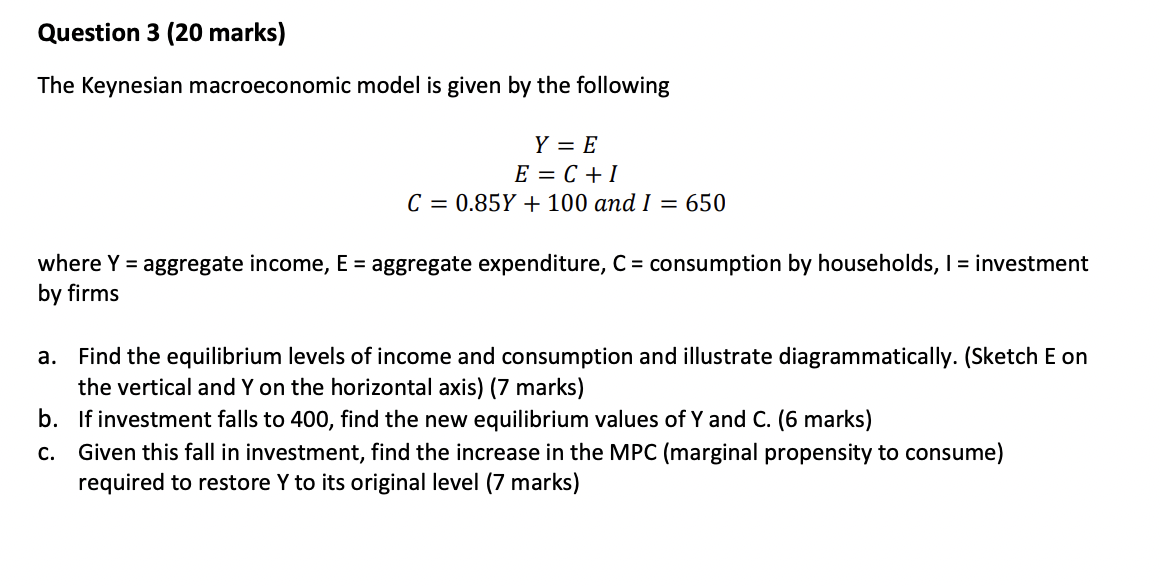 Solved Question 3 (20 marks) The Keynesian macroeconomic | Chegg.com