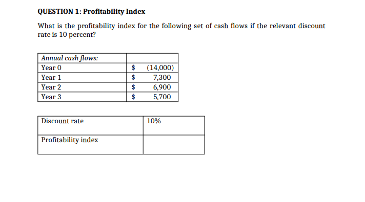 Solved QUESTION 1: Profitability Index What is the | Chegg.com