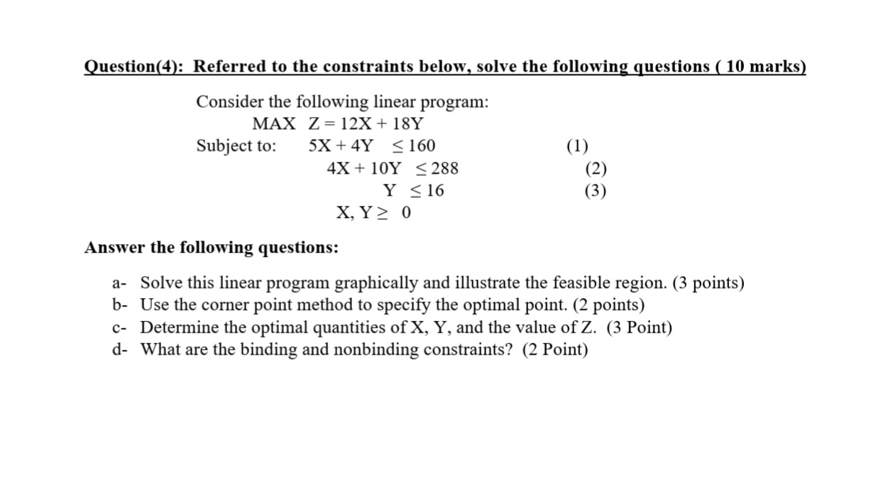 Solved Question(4): Referred to the constraints below, solve | Chegg.com