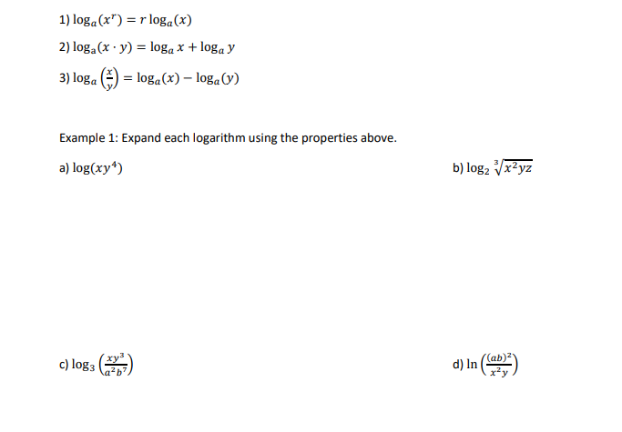 Solved 1) loga(x) = r loga(x) 2) loga (x y) = loga x + loga | Chegg.com