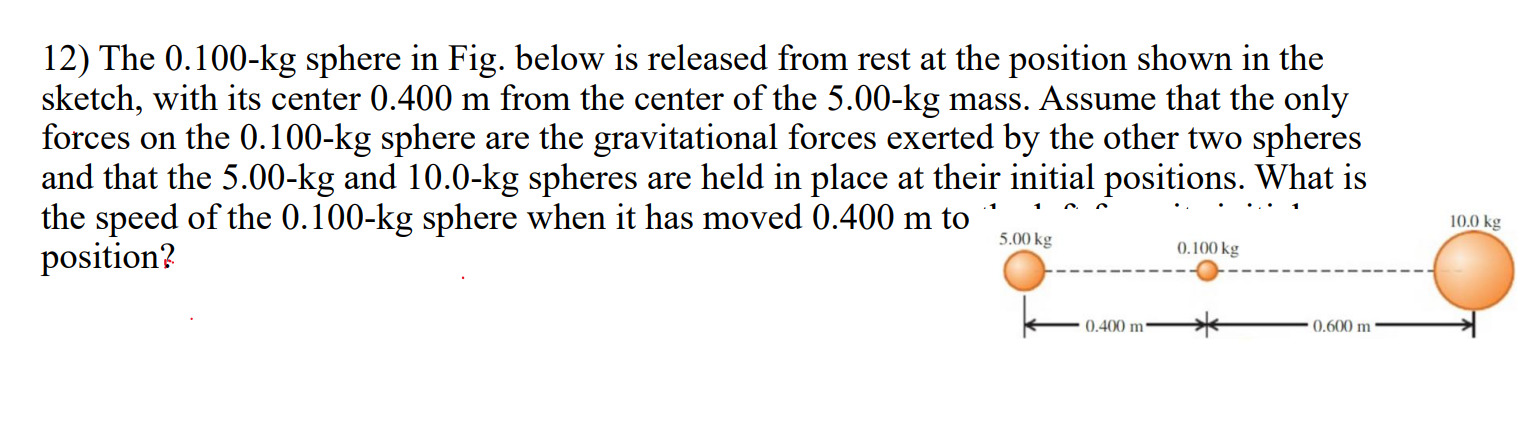 Solved 12) The 0.100−kg sphere in Fig. below is released | Chegg.com