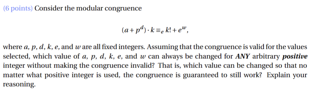Solved (6 points) Consider the modular congruence | Chegg.com