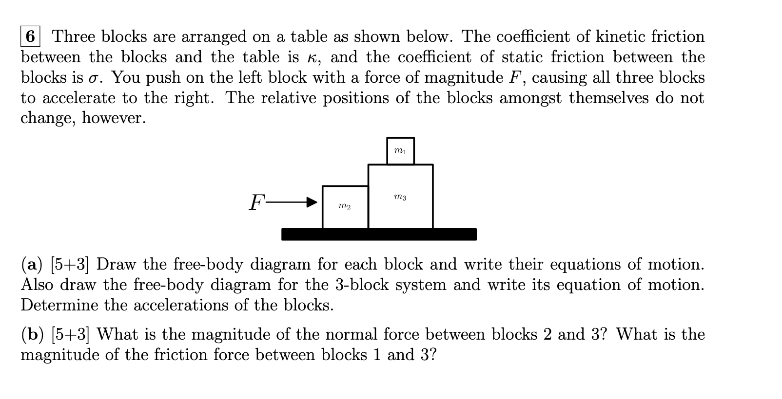 Solved 6 Three blocks are arranged on a table as shown | Chegg.com