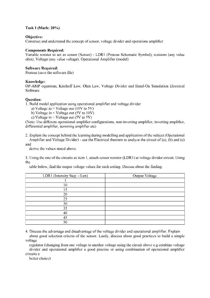 Solved Task 1 (Mark: 20%) Objective: Construct and | Chegg.com
