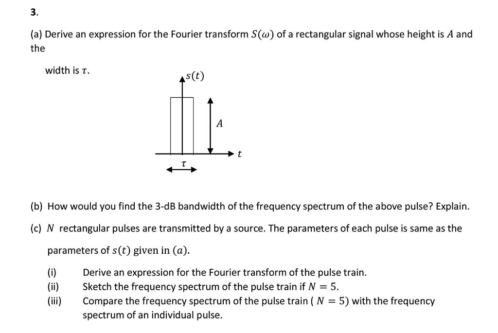 Solved (a) Derive an expression for the Fourier transform | Chegg.com