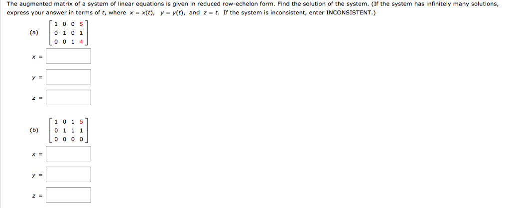 Solved The Augmented Matrix Of A System Of Linear Equations