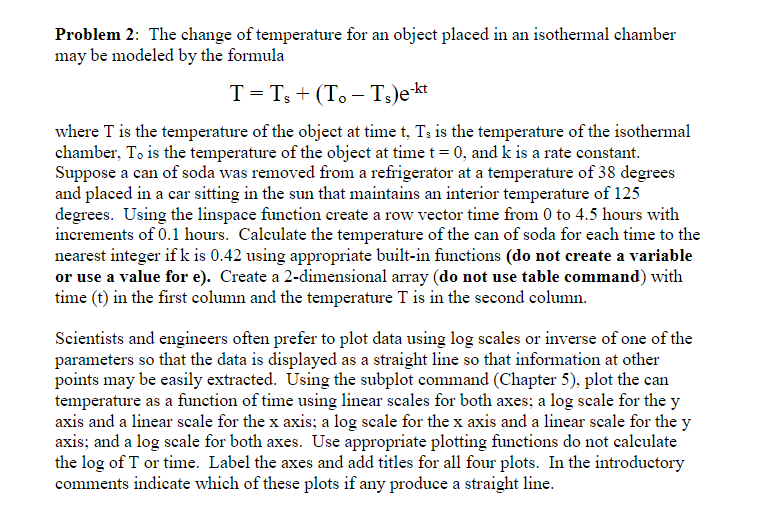 Solved Problem 2: The change of temperature for an object | Chegg.com