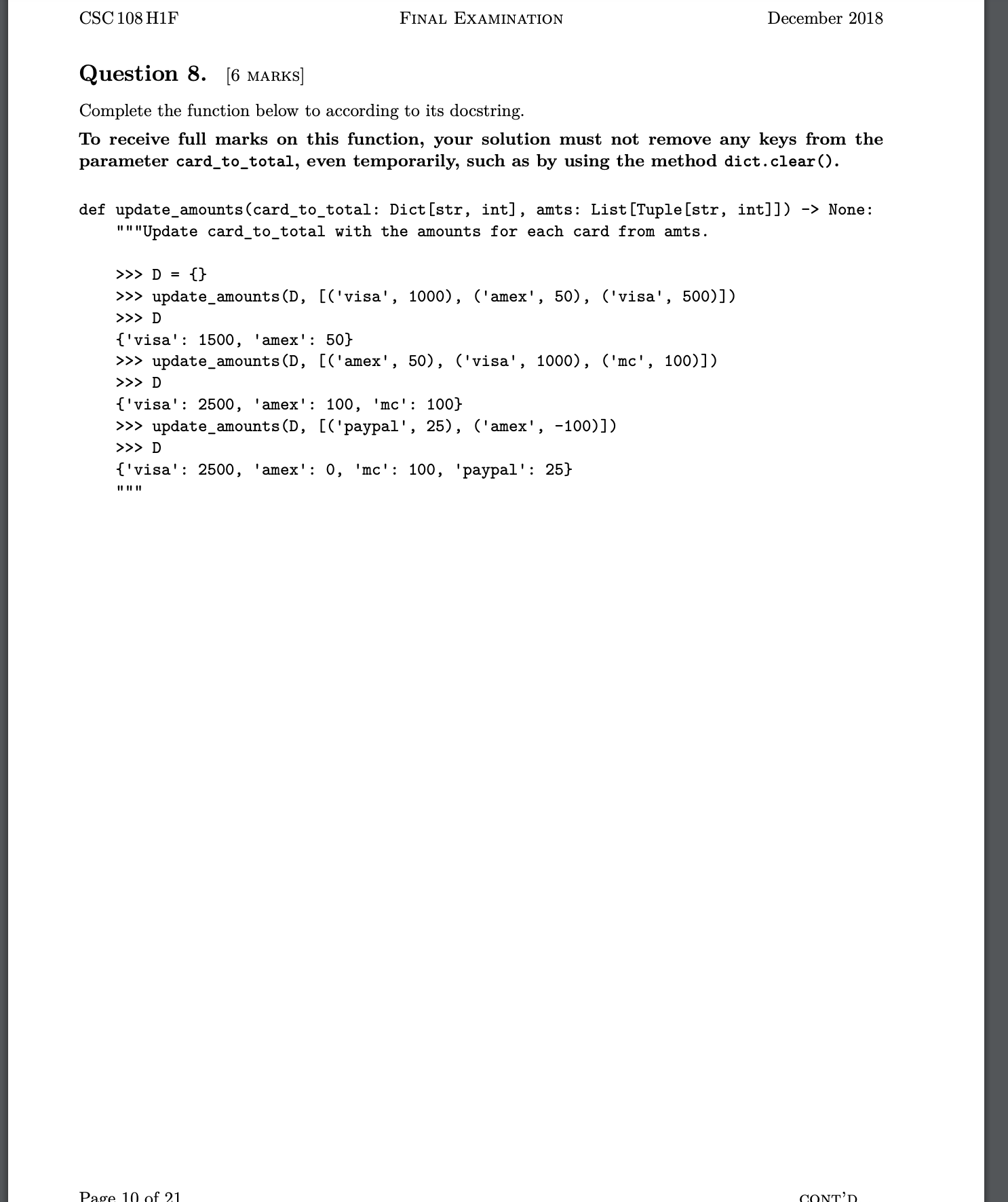 Solved Question 8. [6 MARKs] Complete the function below to | Chegg.com