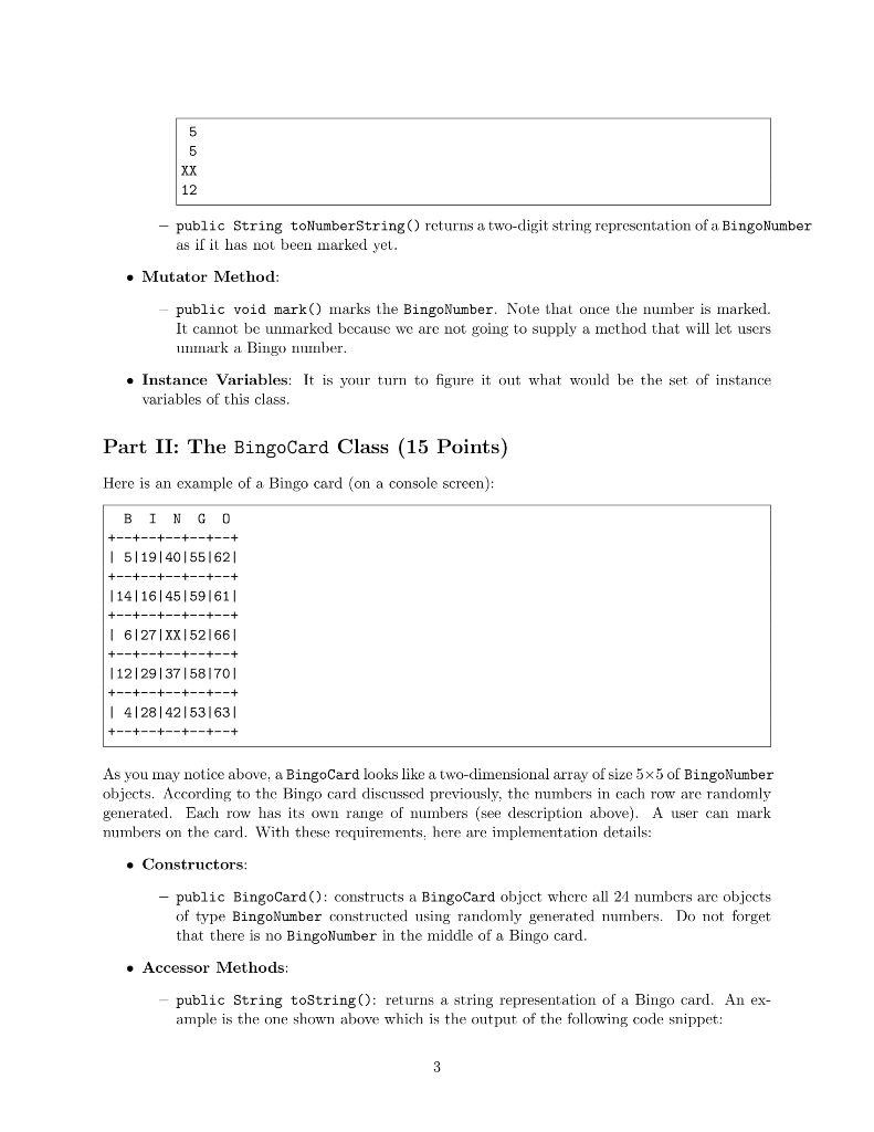 Solved Project 2 - BINGO CS 0401Intermediate Programming | Chegg.com
