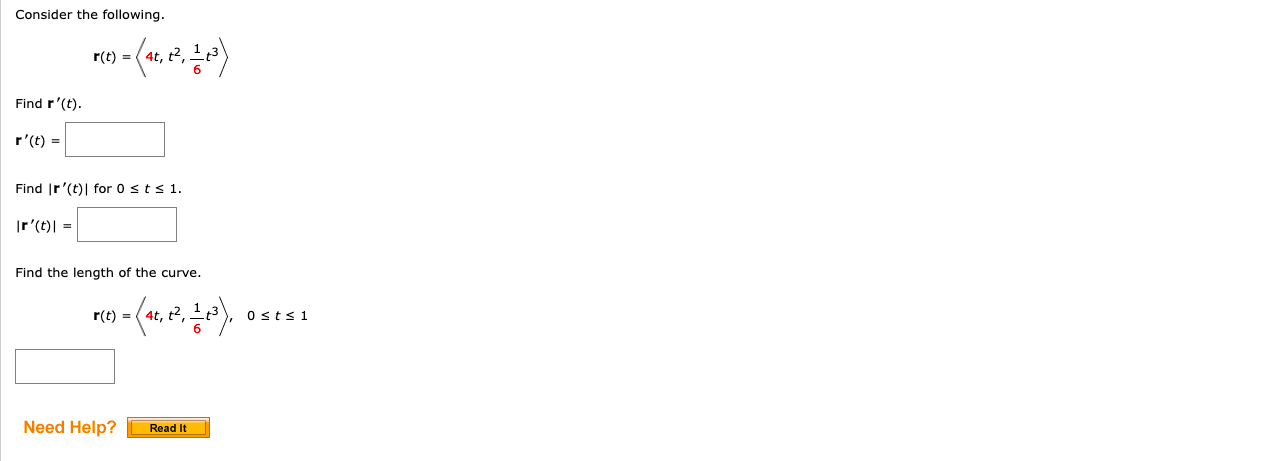 Solved Consider The Following R T 4t T2 61t3 Find R′ T