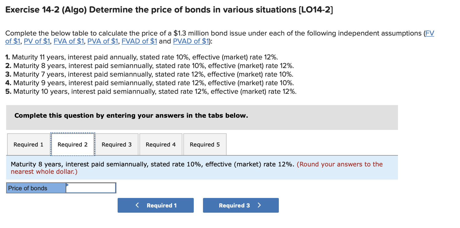 Solved Exercise 14-2 (Algo) Determine the price of bonds in | Chegg.com