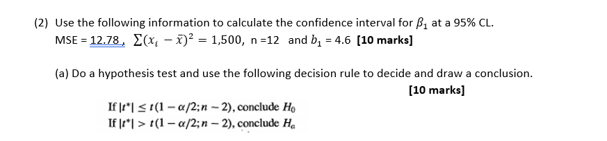 Solved (2) Use the following information to calculate the | Chegg.com