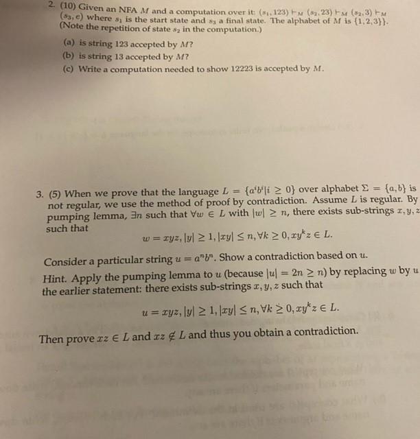 Solved 2. (10) Given an NFA M and a computation over it | Chegg.com