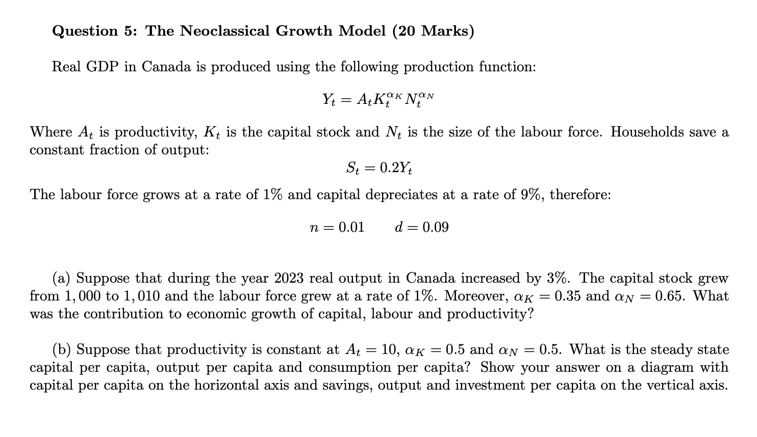 Solved by an EXPERT Question 5: The Neoclassical Growth Model (20 | Chegg.com