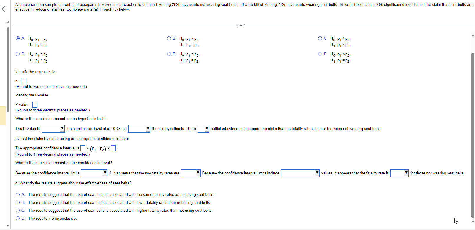 Solved effective in reducing fatalities. Complete parts (a) | Chegg.com