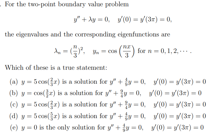 Solved . For the two-point boundary value problem g" + y = | Chegg.com
